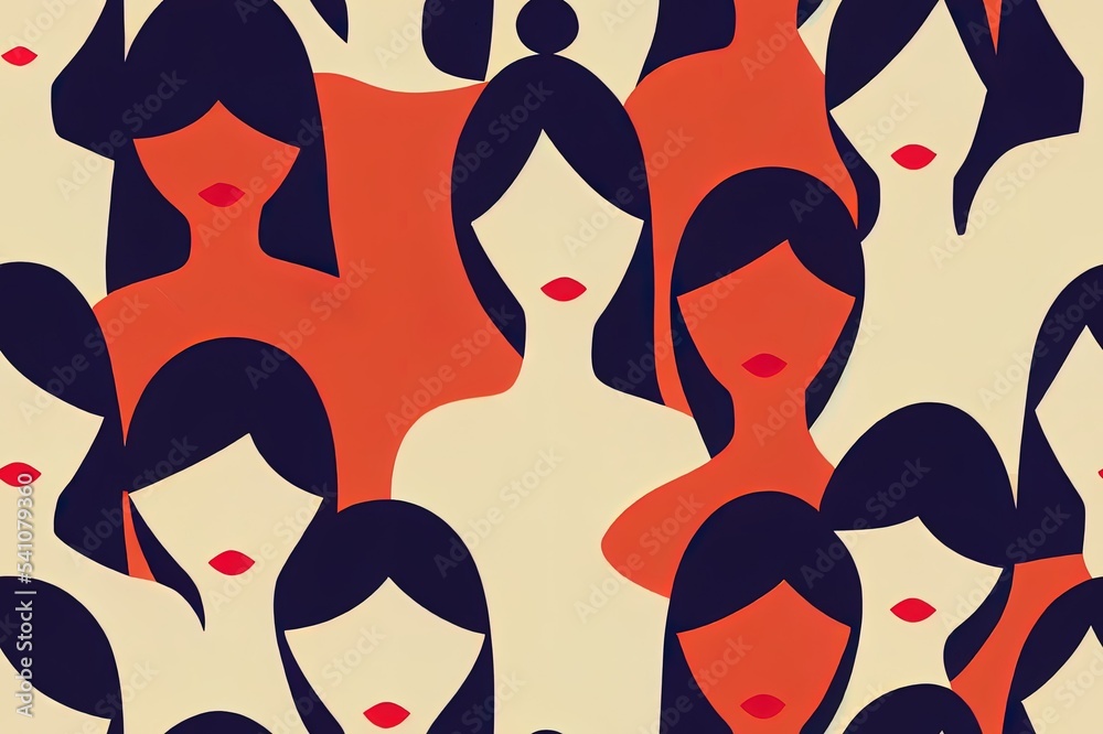 Seamless pattern with female faces in a paper cut style. Repeatable ...