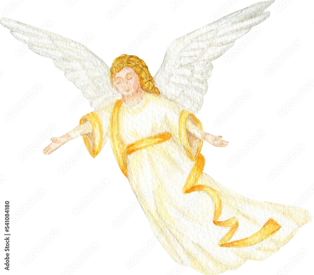 Christmas angel watercolor illustration, Christian Nativity angel with ...