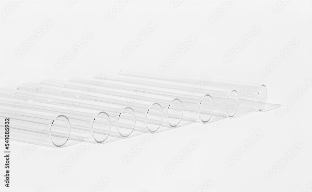 Transparent glass test tubes on a white background, laboratory, medical ...