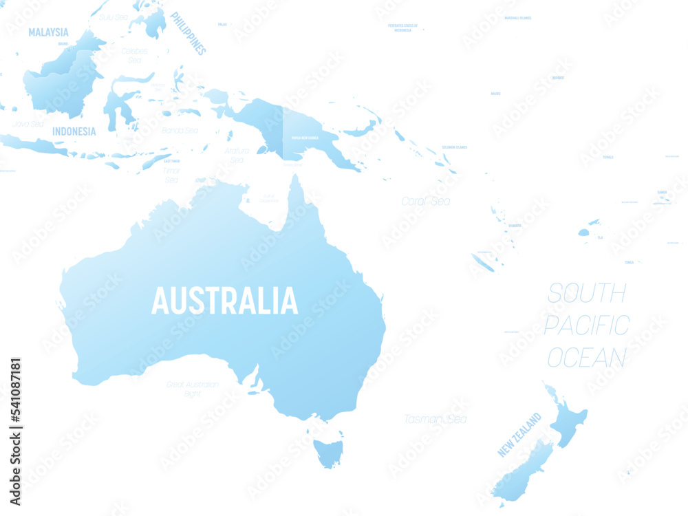 Fototapeta mapa świata dla dzieci Australia and Oceania detailed ...