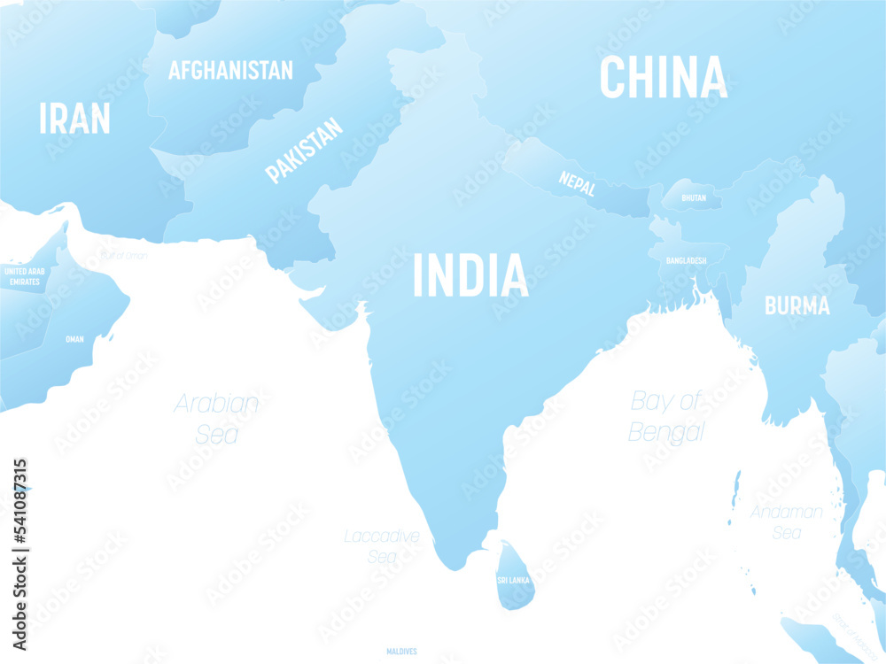 South Asia detailed political map with lables Stock Vector | Adobe Stock