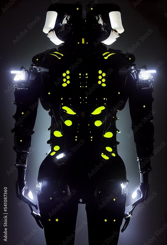 Futuristic sci-fi yellow neon light space suit design illustration ...