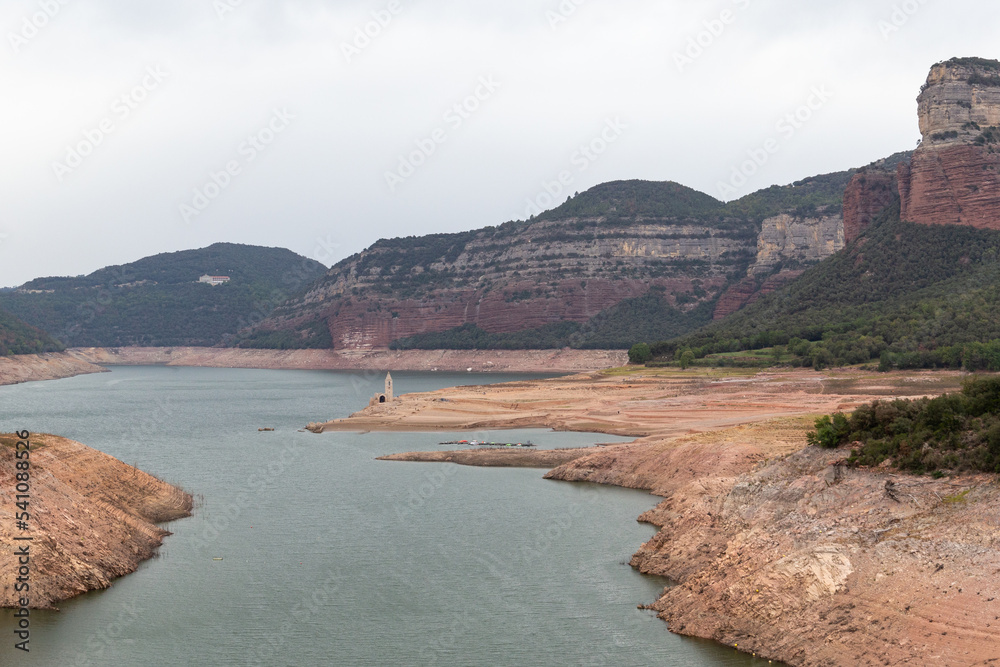 Very low level water reservoir, with very low water, great drought due ...