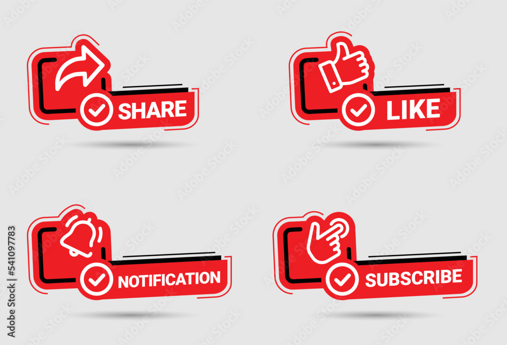 Share, Like, Notification, and Subscribe Buttons. Red and Black Banners ...