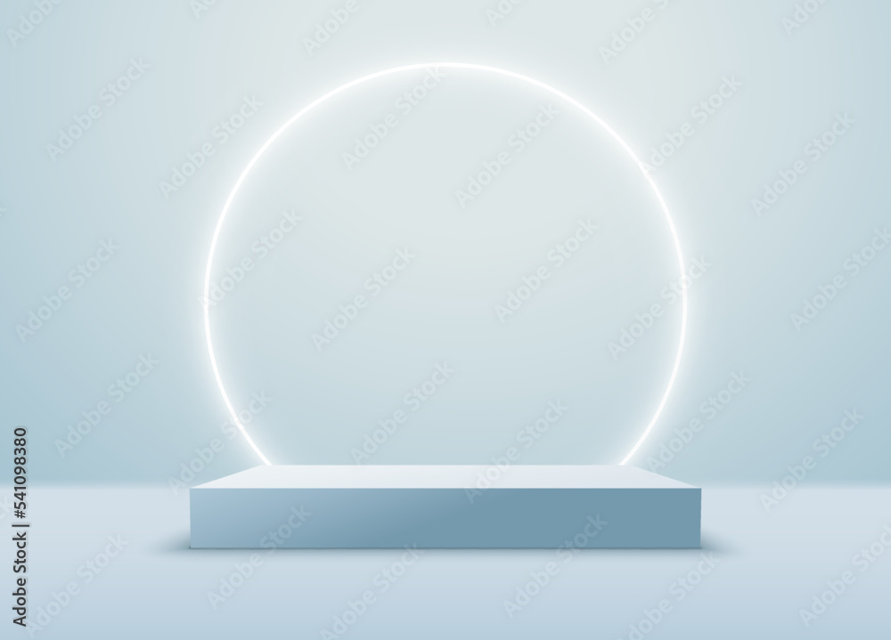 Product podium background 3d display stand neon circle room. Show ...