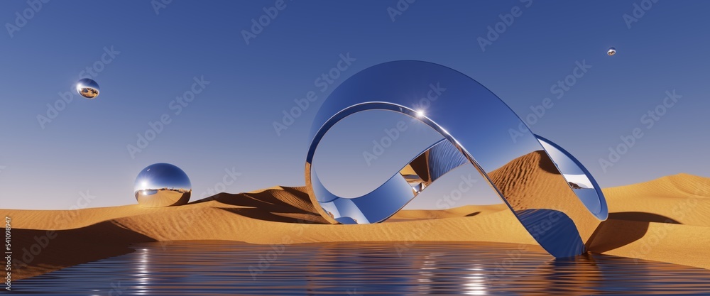 3d rendering, abstract futuristic panoramic background. Desert ...