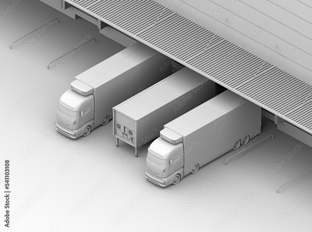 Clay rendering of electric trucks with reefer container and single ...