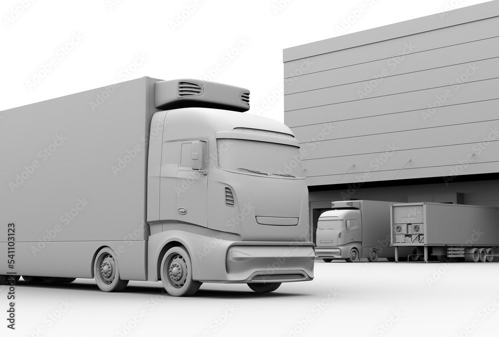 Clay rendering of electric trucks with reefer container and single ...