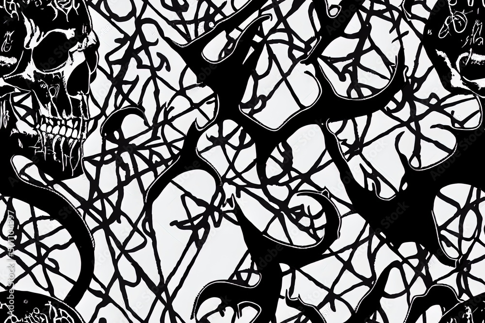 seamless pattern with goat head, human skulls, esoteric and occult ...