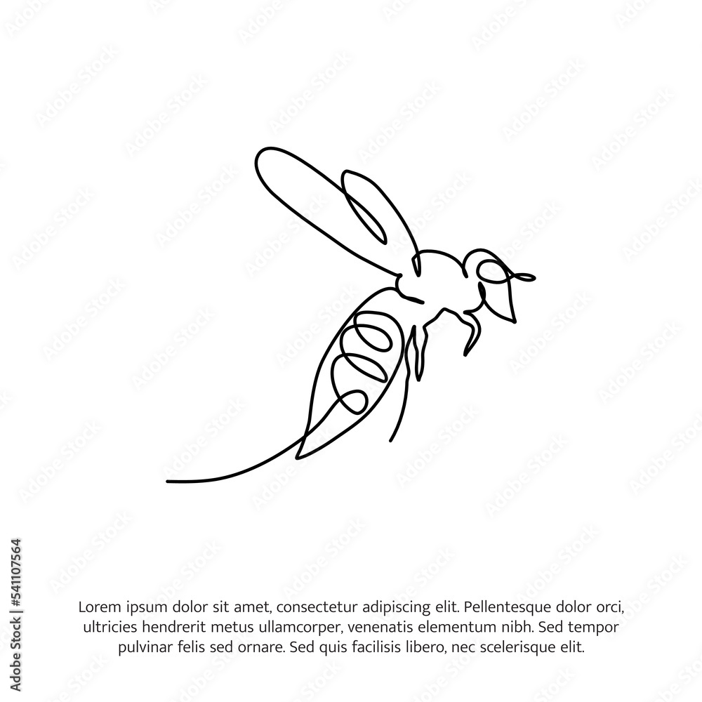 Honey bee one continuous line drawing. Cute decoration hand drawn ...