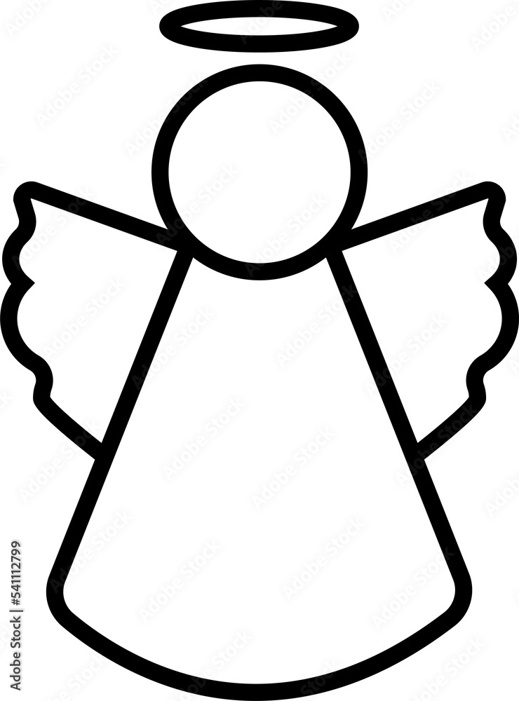 Christmas angel in outline. Winter angel in png. Isolated linear angel ...