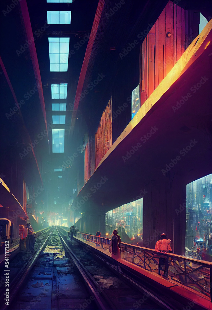 Neo Babylon cyberpunk metropolis illustration,futuristic architecture,high density buildings ...