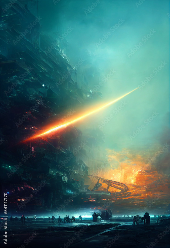Action-shot cinematic movie illustration, bio organic, futuristic dark ...