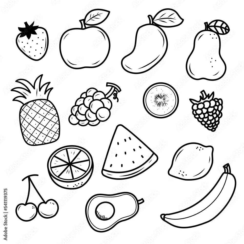 Set of hand-drawn fruits vector illustration isolated on white ...