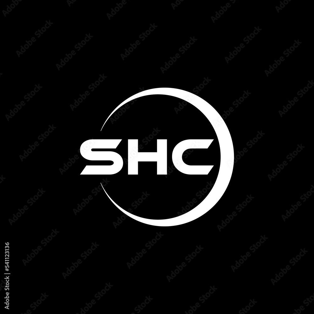 SHC letter logo design with black background in illustrator, cube logo ...