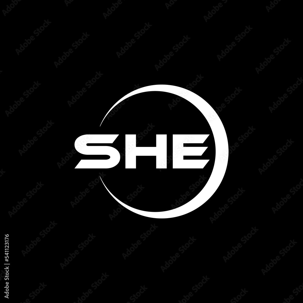 SHE letter logo design with black background in illustrator, cube logo ...