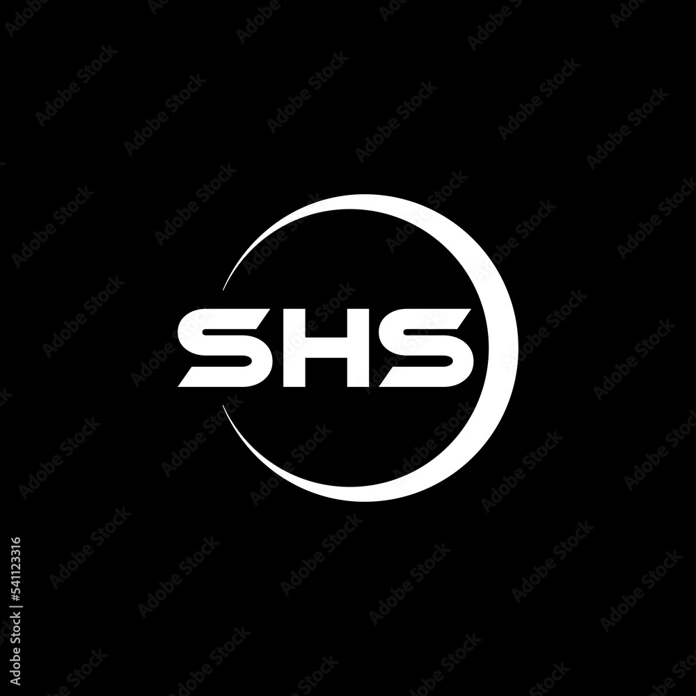 SHS letter logo design with black background in illustrator, cube logo ...