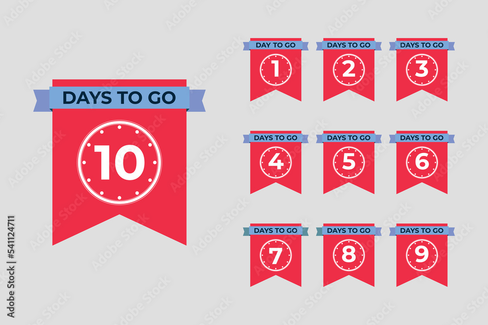 Countdown timer number 1 to 10 days left with clock Vector element ...