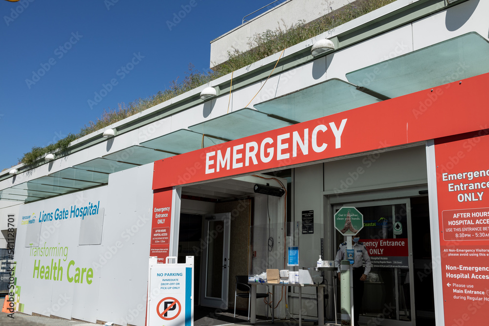 Emergency entrance at Lions Gate Hospital in North Vancouver Stock ...