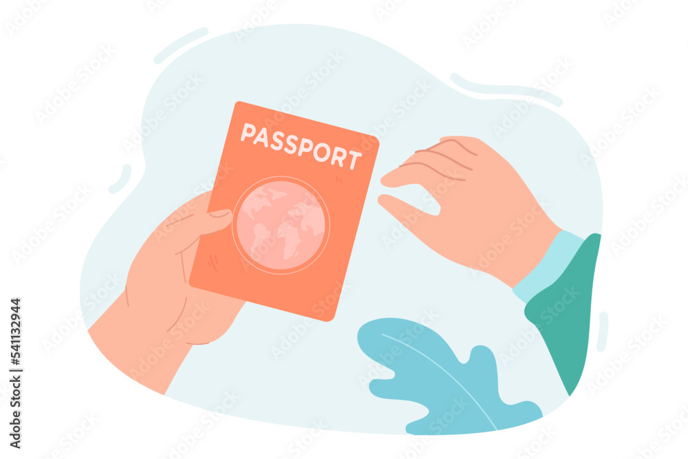Hand giving international passport to man. Person holding ...