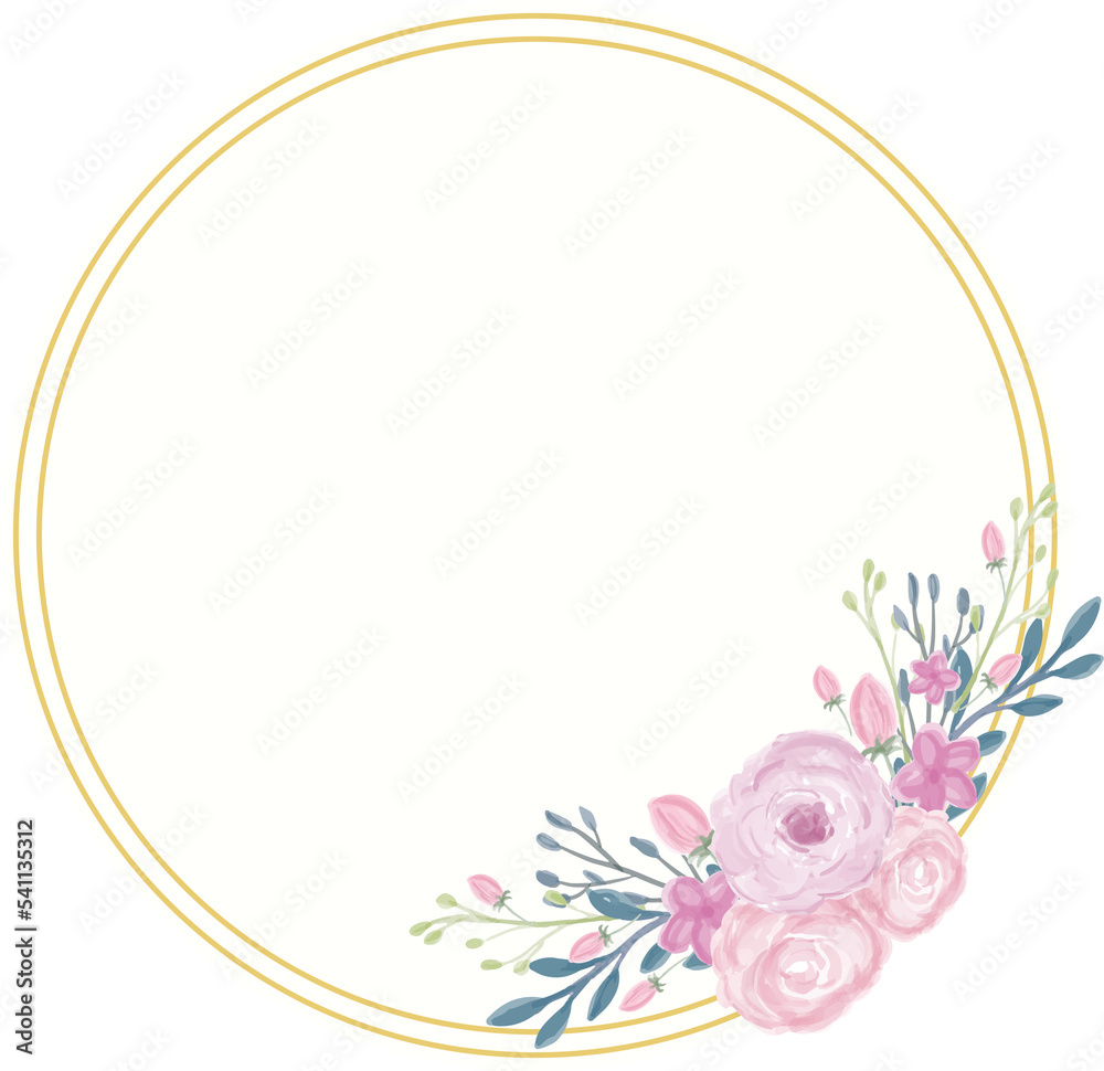 Circle golden border frame watercolor floral wreath background design ...