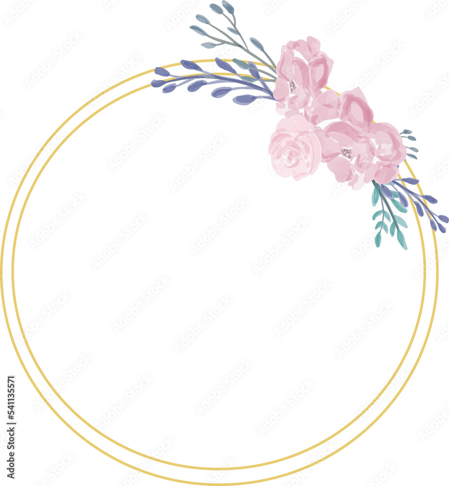 Circle gold round border frame watercolor floral wreath background ...