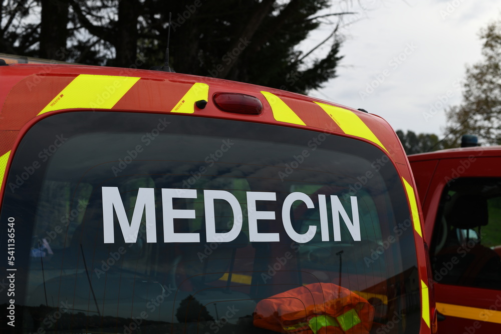 Back window of an emergency response vehicle dedicated to transport a ...