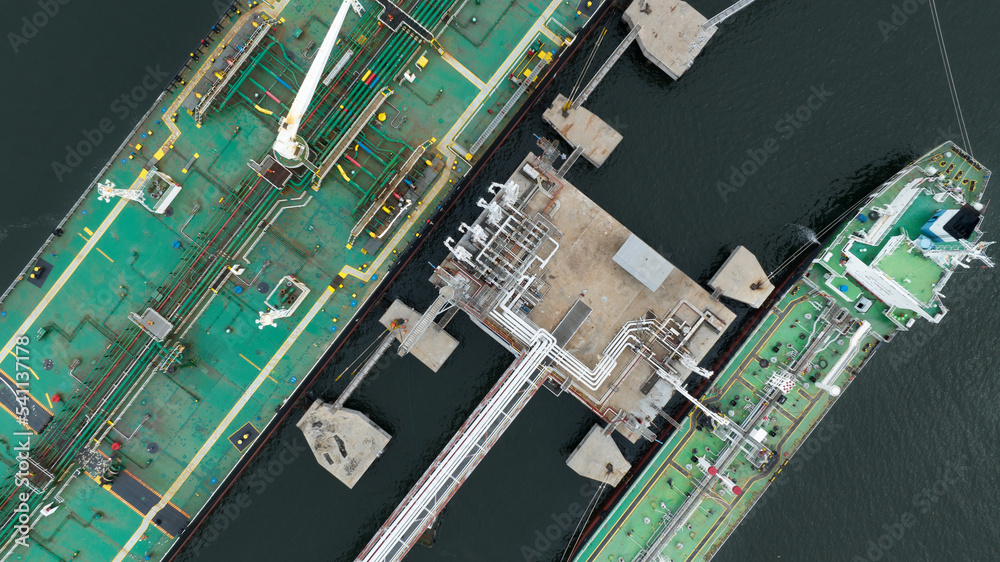 Oil Crude Gas Tanker Ship, Cargo container Ship offshore mooring at ...