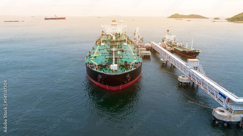 Oil Crude Gas Tanker Ship, Cargo container Ship offshore mooring at ...