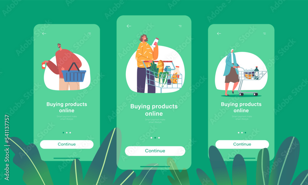 Buying Products Online Mobile App Page Onboard Screen Template. People ...