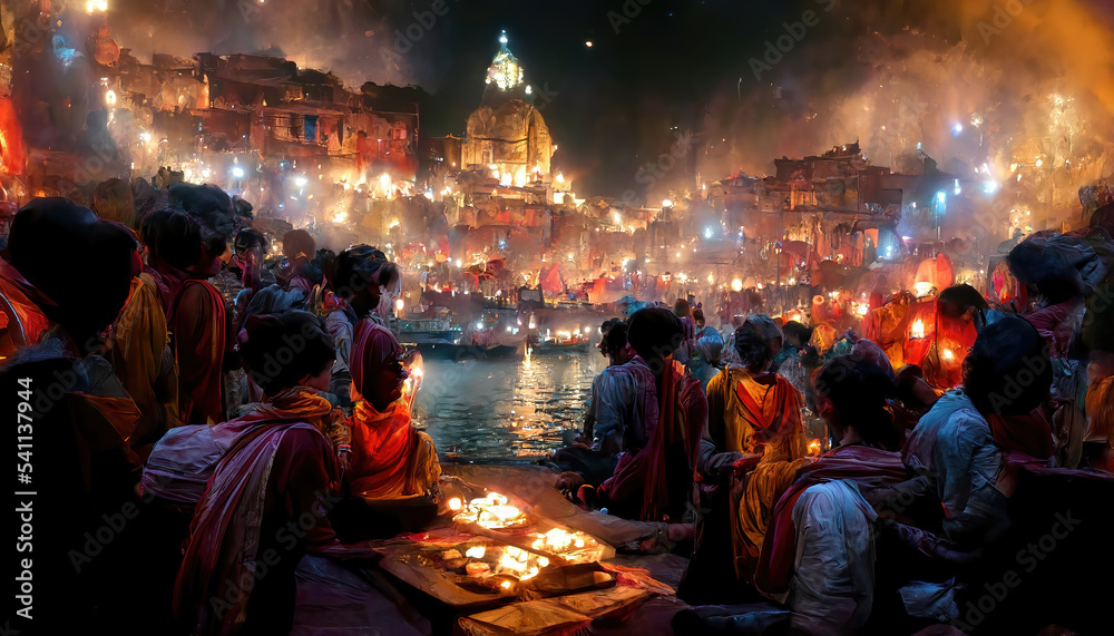 AI generated image of Deepavali or Diwali celebrations at Varanasi and ...