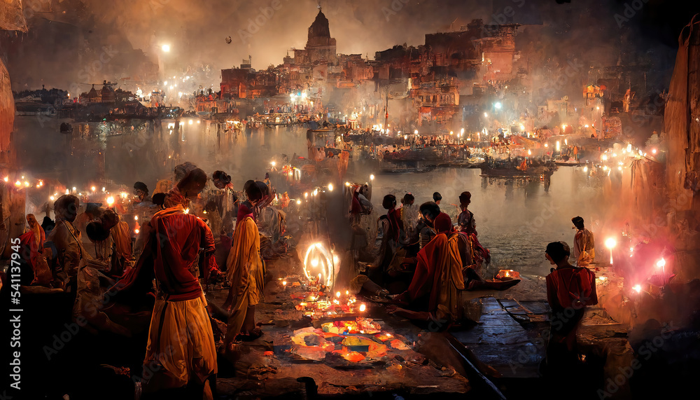 AI generated image of Deepavali or Diwali celebrations at Varanasi and ...
