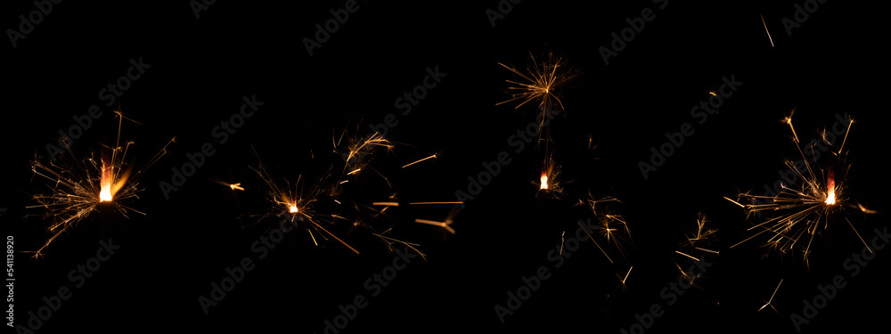 Set of real sparkler with sparks on black background for overlay ...