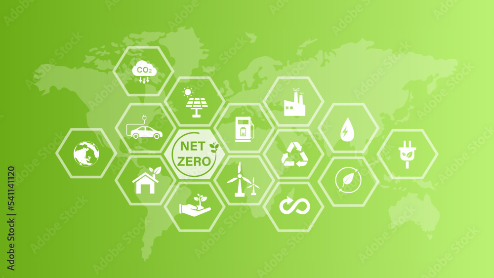 Net zero and carbon neutral concept. Net zero greenhouse gas emissions target. Climate neutral ...