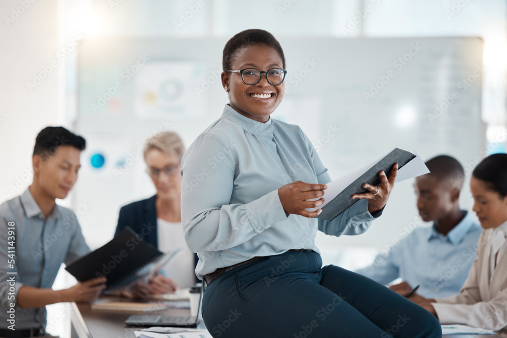 Black woman, leadership and business meeting, team leading and planning ...