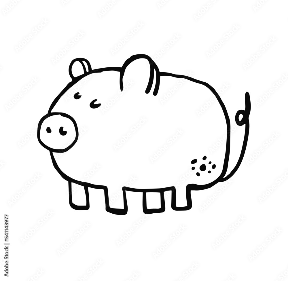 Cute pig doodle illustration vector. Hand drawn animal design. Stock ...