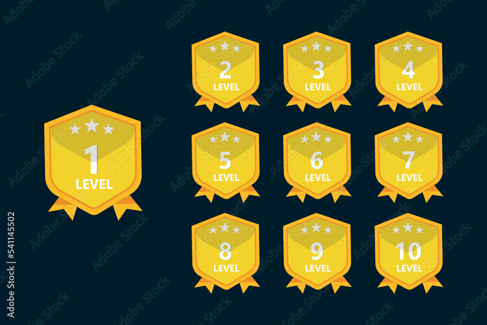 Game level up Gold badges with number for game ui design. Stock Vector ...