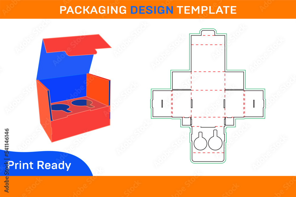 Packaging Treasure Mug box dieline template and 3D vector render file ...