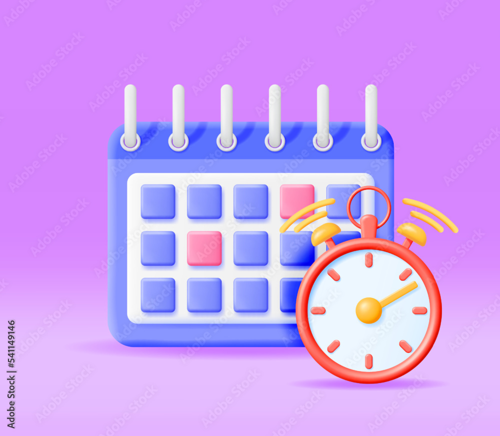 3D Paper Spiral Wall Calendar and Clocks Isolated. Render Calendar and ...