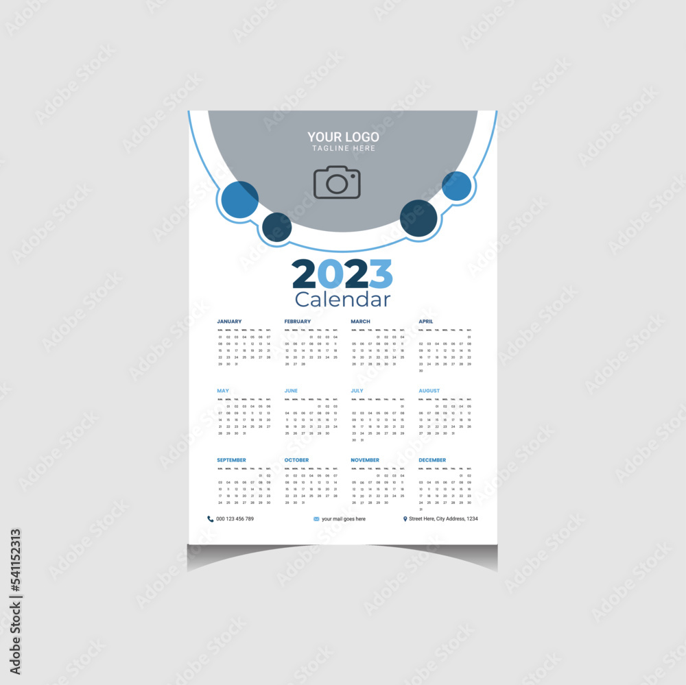 Nature Blue Color Wall Calendar Stock Vector | Adobe Stock
