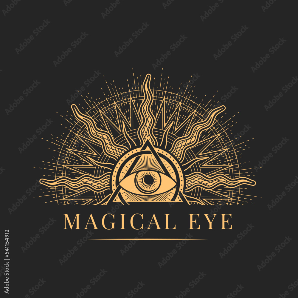 Witchcraft and magic, mason esoteric icon. God all seeing eye and sun ...