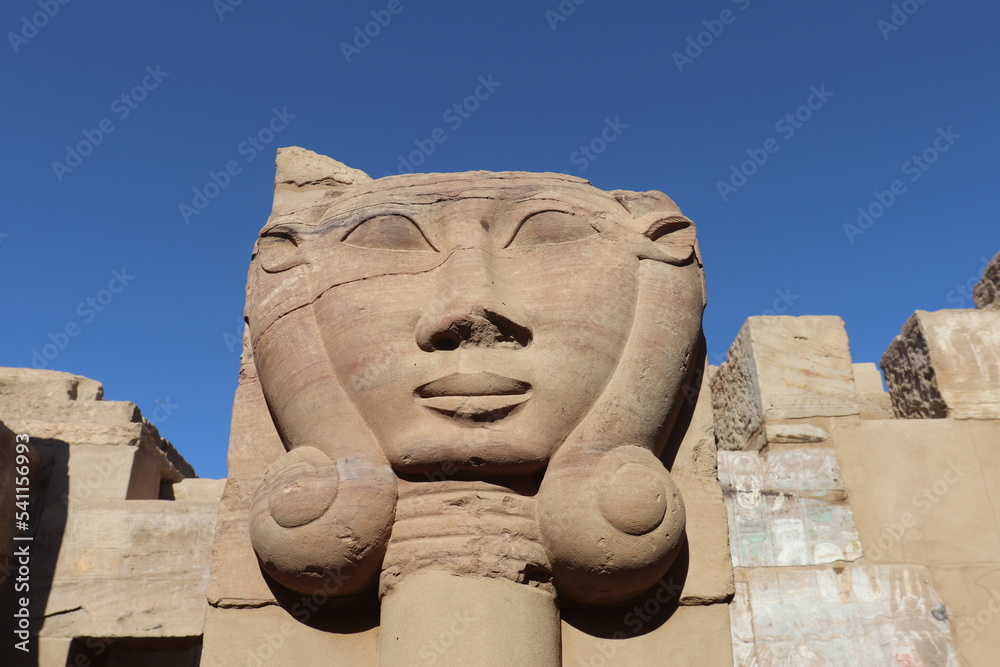 Statue of goddess Satet at Khnum temple on Elephantine Island in Aswan ...