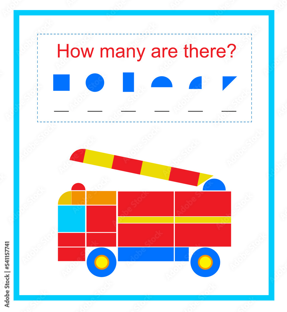 Math activity for children. How many geometric shapes? Developing ...