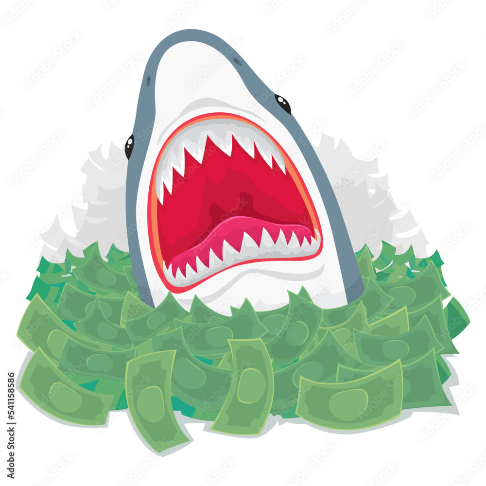 A ferocious shark appeared in the middle of the pile of money ...