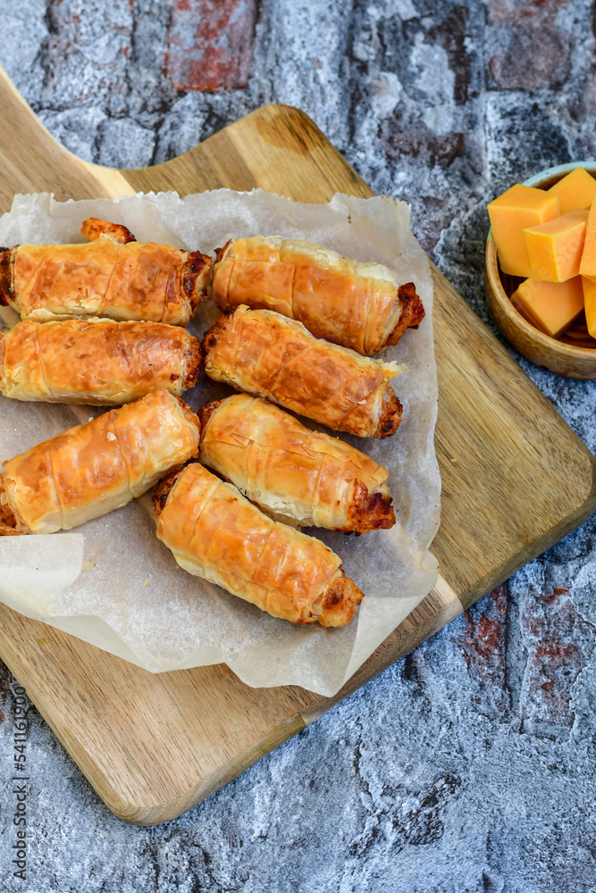 Greek style Mini filo pastry rolls with bacon and cheddar cheese .Home ...