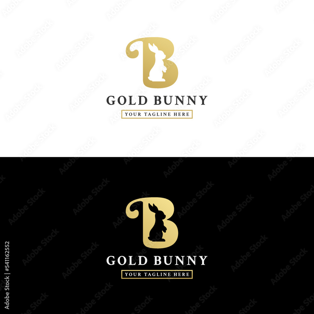 Gold Bunny Logo Vector or Letter B Logo For Bunny Symbol. Rabbit logo ...
