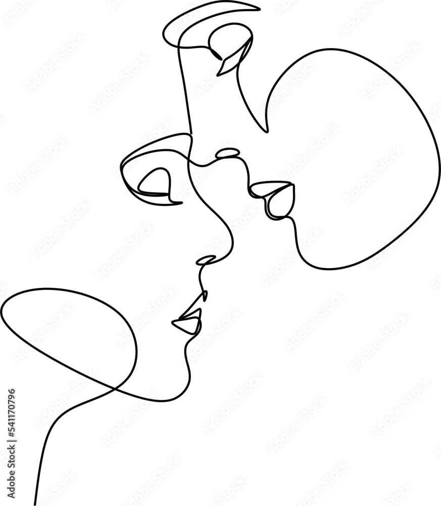 Abstract man and woman touch by one line vector drawing. Portrait ...
