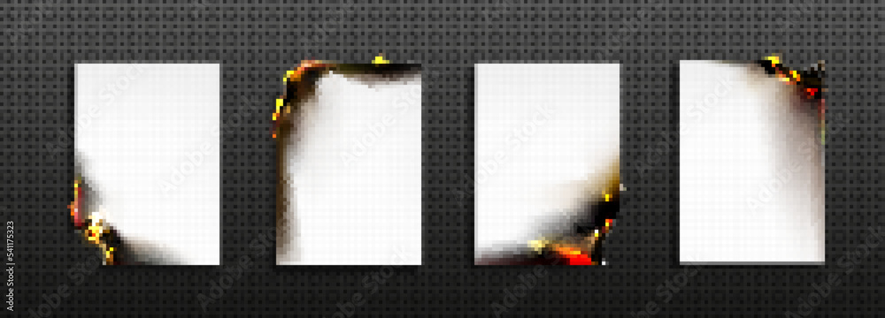Burn paper with fire, isolated burning checkered notebook pages with ...