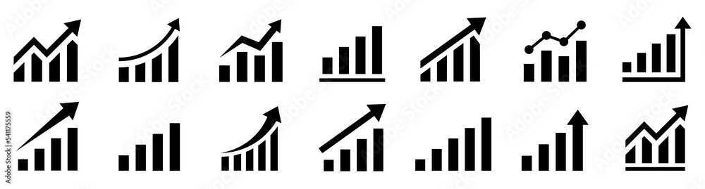 Growing graph icons set. Growth icon. Growing graph symbol. Profit ...