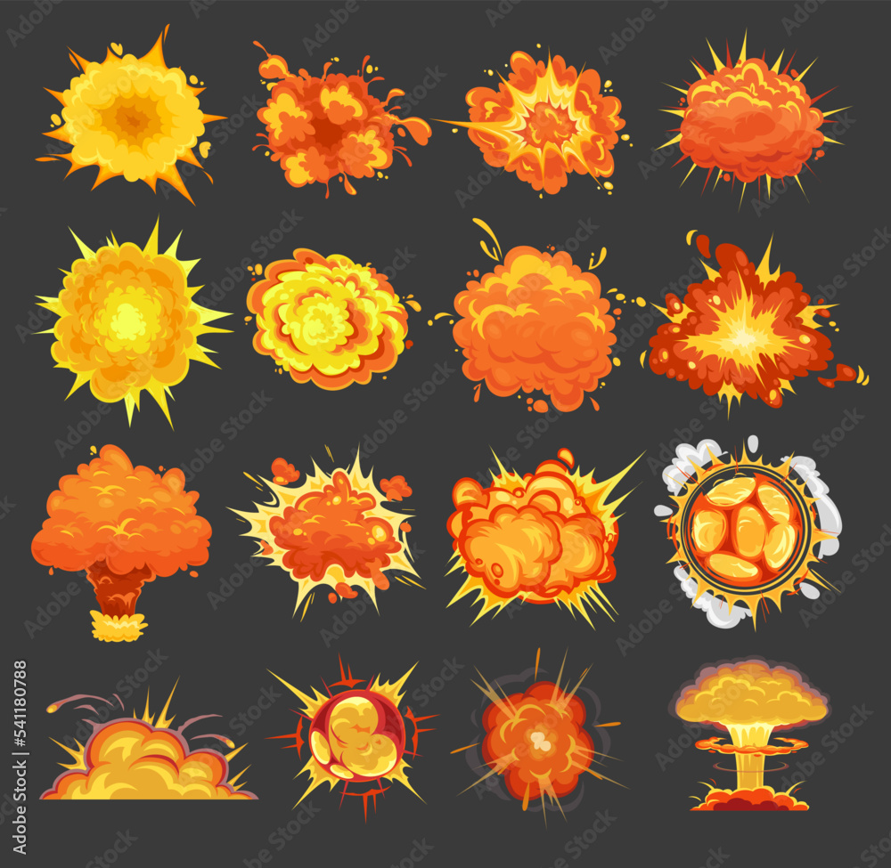 Cartoon bomb explosion. Dynamite explosions, danger explosive bomb ...